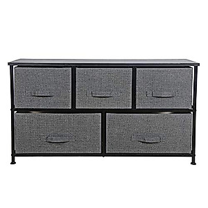 Epetlover Fabric Dresser 5-Drawer Storage Organizer Unit, Apartment Cloth Dresser with Deep Basket Sturdy Steel Frame & Wooden Top, Room Organization (Grey)