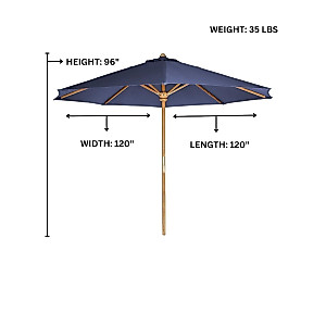 All Things Cedar TT6P-R-B 6-Piece Teak Round Patio Dining Set - Table and 4 Chairs for Outdoor Events | Backyard Furniture with Umbrella Hole | Brass Grommet & Cap | Blue Umbrella