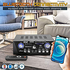 Pyle Bluetooth Digital Home Karaoke Amplifier - 600W Home Audio Desktop Power Amplifier Receiver w/LED Display, Cooling Fan, USB/SD Memory Card Reader, Optical/Coaxial, DVD/Mic Inputs -PKRMX4000