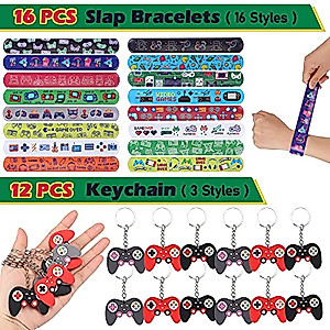 Golray 94pcs Video Game Party Favors Gamer Party Gift VIP Pass Holder Slap Bracelets Keychain Tattoos Party Treat Bags Kids Boy Gaming On Themed Birthday Party Supplies Pinata Gift Goodie Bag Fillers