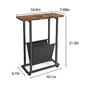 Fixwal Narrow Side Table, Nightstand with Storage Shelf, Slim Magazine Table for Small Spaces, Narrow Side Snack Couch, End Table for living room, bedroom, hallway, Rustic Brown