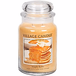 Village Candle Maple Butter Large Glass Apothecary Jar Scented Candle, 21.25 oz, Yellow