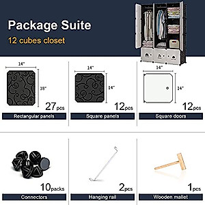 Aeitc Portable Wardrobe Closets 14"x18" Depth Cube Storage, Bedroom Armoire, Storage Organizer with Doors, 12 Cubes, Black