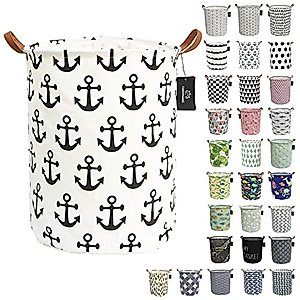 laundry baskets,bedroom hamper,kitchen organization,GodenMoninG 62.8L Waterproof Round Cotton Linen Collapsible storage basket. (Anchor)
