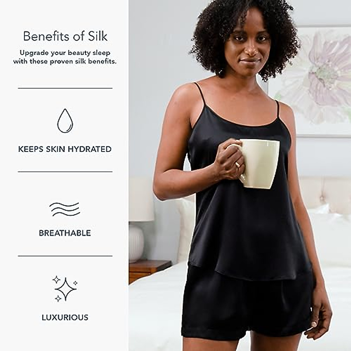 Fishers Finery Women's 100% Pure Silk Cami Boxer Pajama Set IMPROVED FIT; Camisole Sleep Top and Shorts (White, XL)