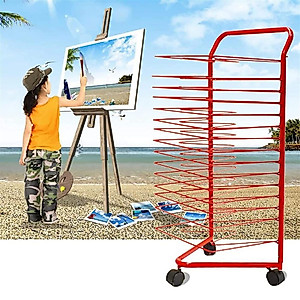 JIAHESHYP Art Drying Rack, 16-Shelf Mobile Drying Rack with 16 Wire Shelves for Mobile Classrooms Art Studios and Home Use, Drying & Print Racks, Red