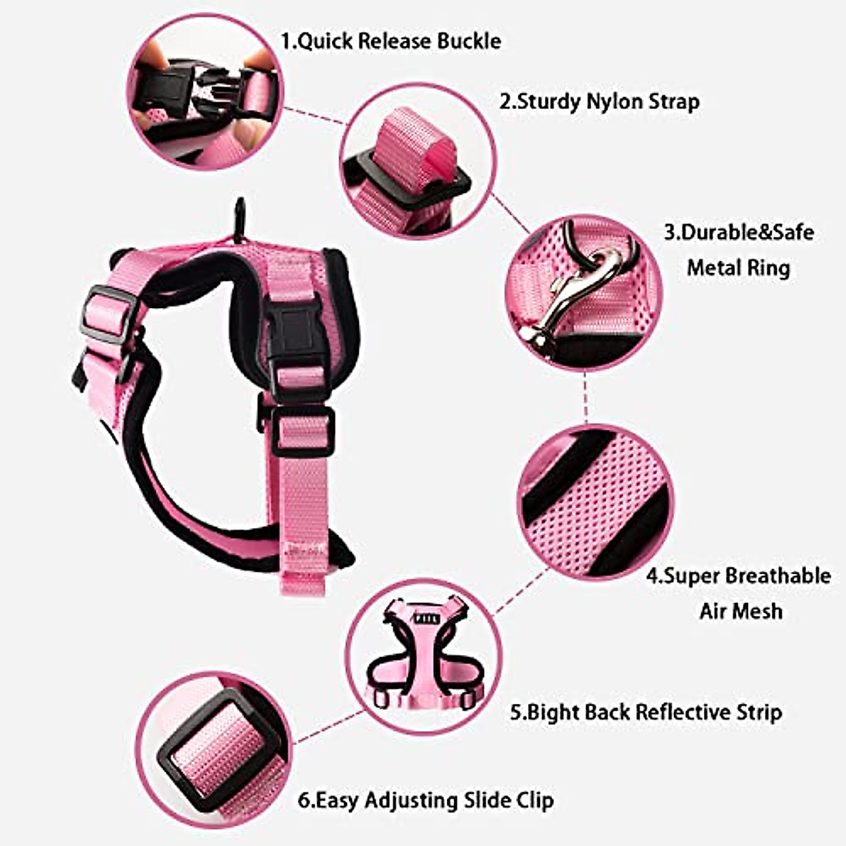FIIL Cat Harness and Leash for Walking, Escape Proof Soft Adjustable Vest Harnesses for Cats, Adjustable Dog Harness - Reflective and Soft（Pink）. (XS, Pink)
