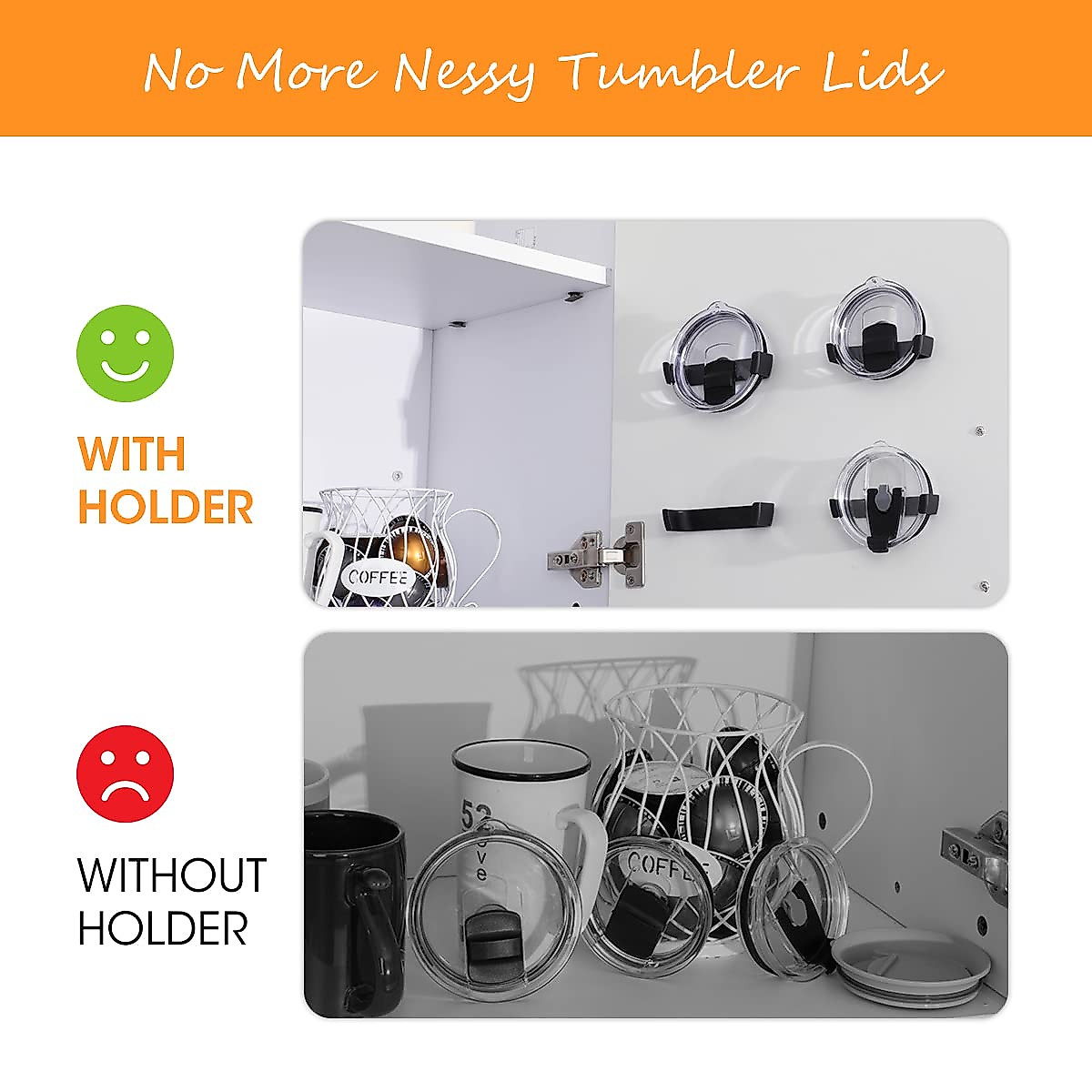 AIEVE Tumbler Lid Organizer, Cup Lid Organizer for Kitchen Cabinet, Coffee Cup Organizer Storage(Lid not included)(4 Pack)