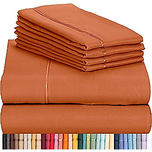 LuxClub 6 PC Queen Sheet Set, Bed Sheets Queen Size, Deep Pockets 18" Eco Friendly Wrinkle Free Cooling Sheets Machine Washable Hotel Bedding Silky Soft - Autumn Orange Queen