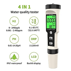 RCYAGO PH Meter, 4-in-1 Digital PH ORP H2 Temp Meter with ATC, 0.01 Resolution High Accuracy PH Tester for Drinking Water Hydroponics Aquariums Swimming Pool Laboratory