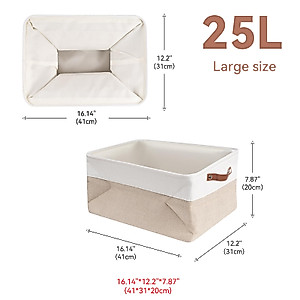 SNWDN 4 Pack Large Fabric Storage Baskets for Organizing Collapsible Fabric Storage Bins with Handles for Organizing,Shelf,Clothes,Home, Office,Nursery(White/Beige 16x12x8 Inches)