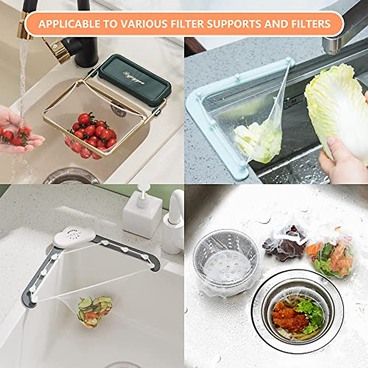 Kitchen sink strainer, Kitchen Sink Triangle Holder Filter, Sink Strainer Bag sink net, Multipurpose Sink Strainer Net Mesh Hanging Bags for Sink Food Waste Collection (200 Filters Bags)