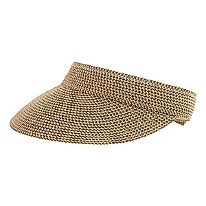 San Diego Hat Company Signature Women's Ultrabraid Large 3.5” Brim Visor with Ribbon Binding & Sweatband, Sun Hats for Women, Mixed Brown, One size