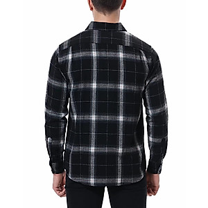 ESPFHN Men's Flannel Plaid Shirts Casual Button Down Shirt Long Sleeve Regular Fit Shirt Black/White