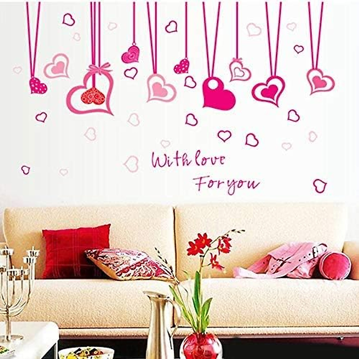 Red Love Hollow Heart Skirting Lines Wall Sticker Living Room Bedroom Nursery Flooring Line Decal Valentines Day Decor