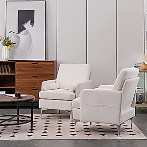 VINGLI 25" W 23" D Beige Accent Chairs Set of 2, Comfy Cross Legged Reading Chairs Upholstered Cozy Sofa Armchairs Corner Sitting Chairs Modern Office Chairs for Living Room, Bedroom, Reception