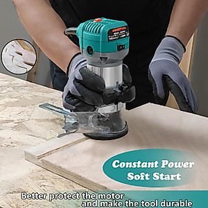 Dobetter 6.5-Amp Wood Router Tool, 1.25 HP Compact Trim Router with 6 Variable Speed, 12 Wood Router Bits, 1/4" & 3/8" Collets and Dust Hood -DBTR700