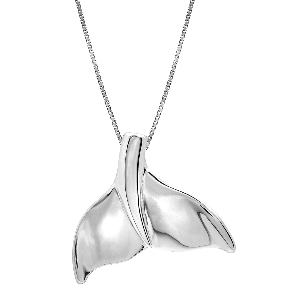 Honolulu Jewelry Company Sterling Silver High Polished Whale Tail Necklace Pendant with 18" Box Chain