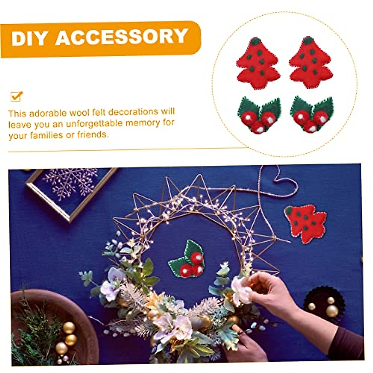 Garneck 10pcs Wool Felt Poke Fun Christmas Decor Christmas Tree Ornaments Home Decorations DIY Xmas Decorations Art Crafts Christmas Felt Tree Hair Pin Felt Charm Hand-Made Adornment