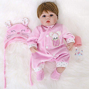 ENADOLL Reborn Baby Doll Realistic Silicone Vinyl Pink Mouse Baby 16 inch Weighted Soft Body Lifelike Doll Gift Set for Ages 3+(Pink Mouse)