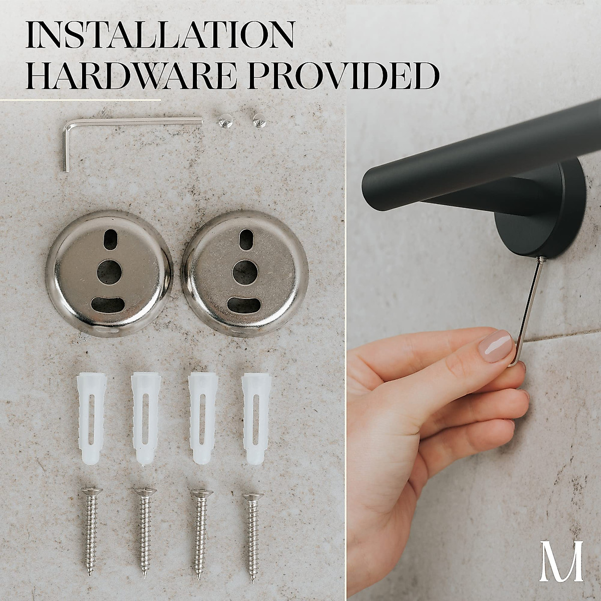 Marmolux Acc - Matte Black Towel Bar - 24 inch Bathroom Towel Holder - Heavy Duty Stainless Steel SUS 304 Bar - Wall Mounted Towel Rack Storage Set - Ideal for Bathroom & Kitchen. - Hand Towel Holder