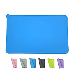 Silicone Pet Feeding Mat, Waterproof Dog Cat Bowl Mat, Raised Edges to Prevent Spills, Easy Clean Nonslip Dogs and Cats Placemat Tray to Stop Food and Water Bowl Messes on Floor (Blue)