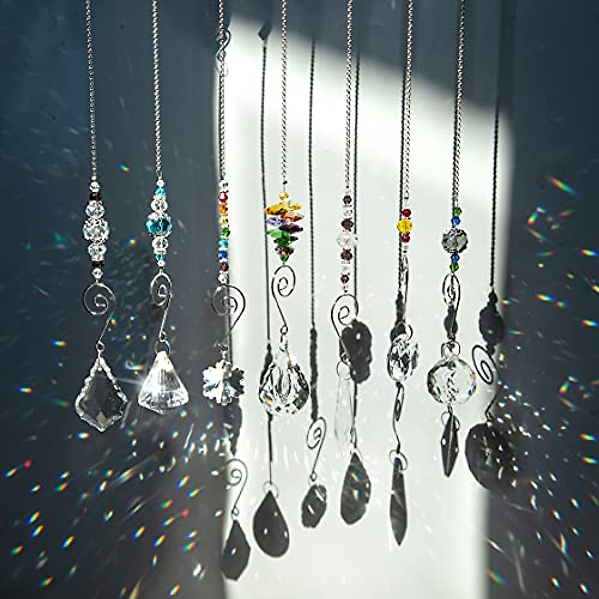 H&D HYALINE & DORA Set 7 Crystal Rainbow Suncatcher Glass Bead Chain Fengshui Hanging Pendant for Window Garden Party