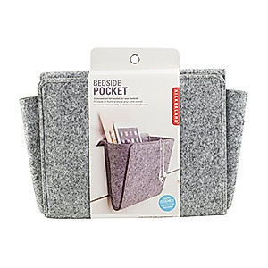 Kikkerland Grey Felt Bedside Pocket Caddy, Storage, Organizer, Holder