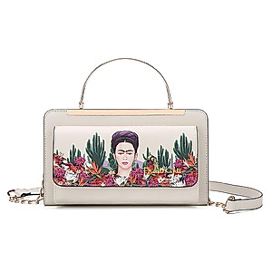 Frida Kahlo Cactus Collection Licensed Cross Body Bag/Clutch (Beige/Black)