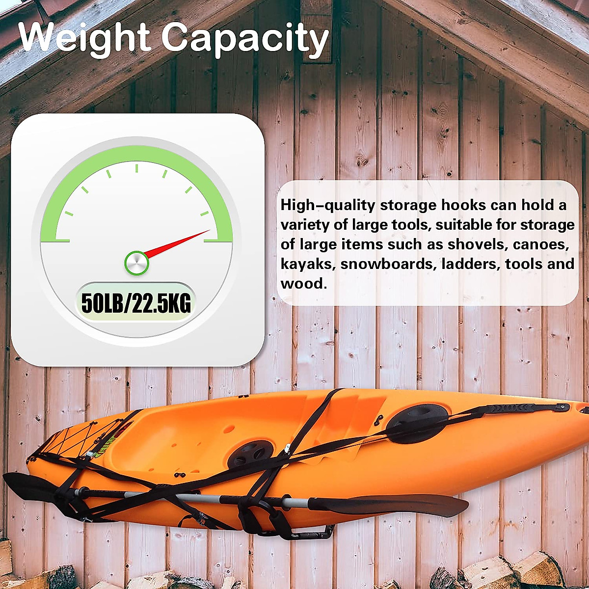 Tahikem 4 Pcs Kayak Rack Wall Mount, Canoe Hanger Hooks, Kayak Storage Hook, Garage Hanger Ladder Brackets, for Hanging Outdoor Beach Folding Chair Bicycle Surfboard Snowboard Paddle Board - Black