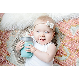 Mason Bottle - The Essential Gift Set: Glass Baby Bottles 4 and 8 Ounce, Silicone Sleeve, Slow-Flow Nipple (2 Pack), Non-Toxic, BPA and BPS Free, 100% Made in The USA (5 Items, Agave)