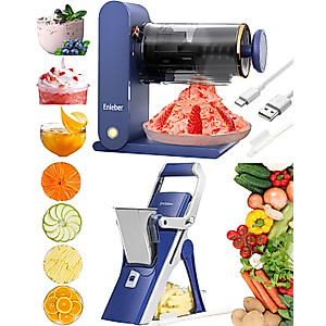 Electric Shaved Ice Machine bundle with Safe Mandoline Slicer,Rechargeable Snow Cone Machine with 2 Silicone Ice Mold, Multifunctional 6 in 1 Food Chopper