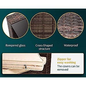 PayLessHere Rattan Chair Outdoor Backyard Porch Poolside Balcony Garden Furniture with Coffee Table, Brown