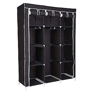 YesHom 50" Portable Non-Woven Fabric Wardrobe Bedroom Closet Clothes Cupboard Hanging Rail Storage Organizer Shelf Back