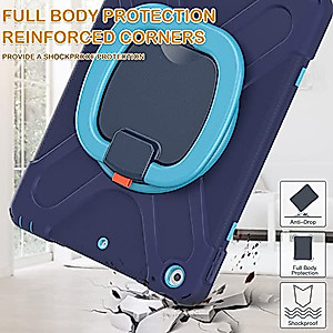 BRAECN for iPad Case 9th/8th/7th Generation,Rugged Kids Friendly Silicon Case with Folding Stand/Handle Grip Pencil Holder Shoulder Strap Screen Protector Pencil Cap Holder for iPad 10.2”-Navy Blue