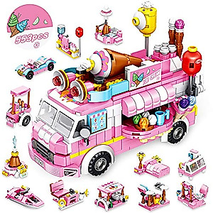 Vatos Girls Building Blocks Toys - 553 Pieces Ice Cream Truck Set Toys for Girls 25 Models Pink Building Bricks Toys STEM Toys Valentines Day Gifts for Kids Girls Age 6-12 and Up