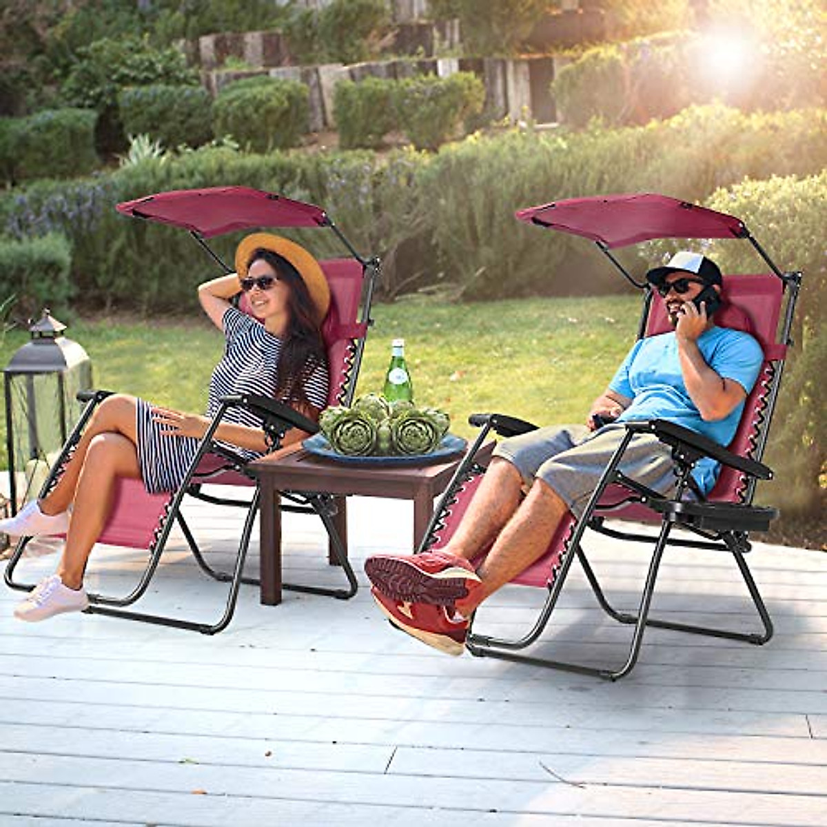 HAPPYGRILL Zero Gravity Lounge Chair Folding Patio Recliner for Outdoor Beach Patio Poolside, Wine