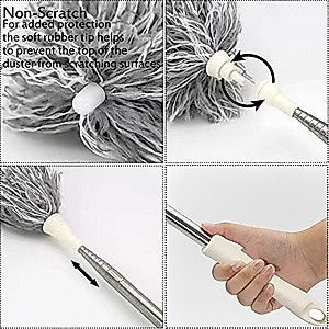 RMAI Microfiber Duster with Extension Pole(Stainless Steel), 100’’ Extra Long Extendable Cobweb Dusters, Bendable Scratch Resistant Duster for Cleaning High Ceiling Fan, Cars(Gray)