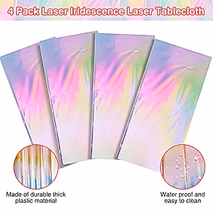 4 Pack Iridescence Plastic Tablecloths Shiny Disposable Laser Rectangle Table Covers Holographic Foil Tablecloth Iridescent Party Decoration Birthday Bridal Wedding Christmas 54" x 108"(Laser)