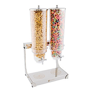 Restaurantware Met Lux 3 Liter Countertop Cereal Dispenser 1 Double Compartment Food Dispenser - Self Serve Refillable Stainless Steel Nuts Dispenser For Food Storage For Kitchen Or Pantry