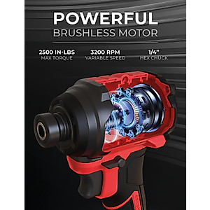 Impact Driver，2500 In-lbs，1/4" Hex Chuck，High Torque 3200 RPM,Impact Drill With A 15C 21V 2.0Ah Li-Ion Battery,Fast Charger，Brushless Motor，Suitable for Domestic And Construction Site Work