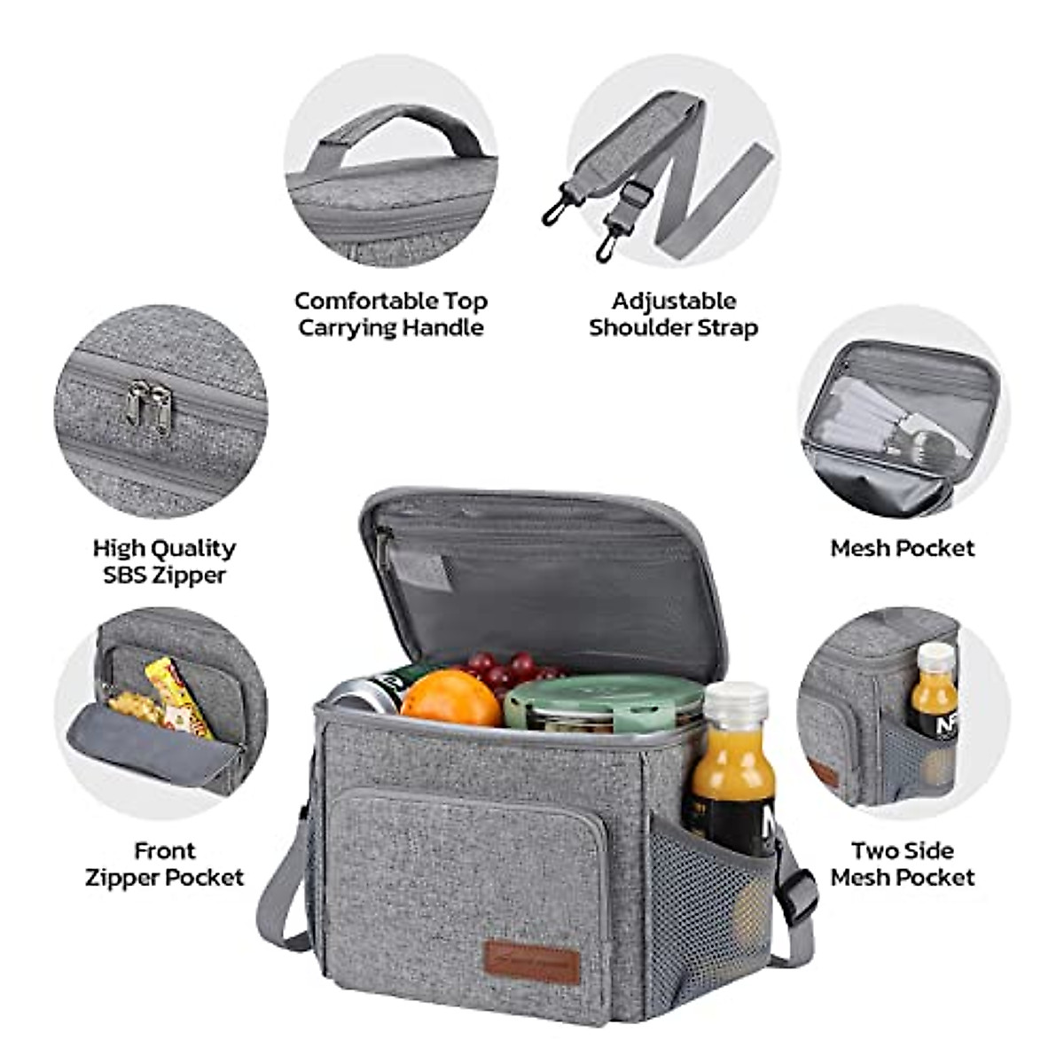 Maelstrom Lunch Box for Men,Insulated Lunch Bag Women/Men,Leakproof Lunch Cooler Bag,Lunch Tote Bag,8L,Gray