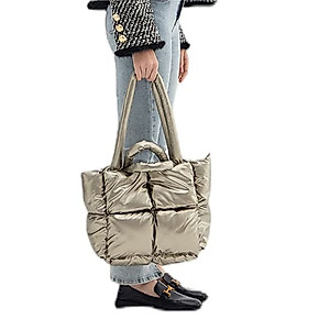 Trendy Puffer Tote Bag, Lightweight Padding Shoulder Bag, Winter Shoulder Bag (Bronze)