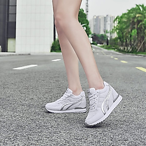 AONEGOLD Womens Hidden Wedges Shoes High Heeled Lightweight Mesh Sneakers Casual Walking Shoes Tennis Chic(Size 41, White)