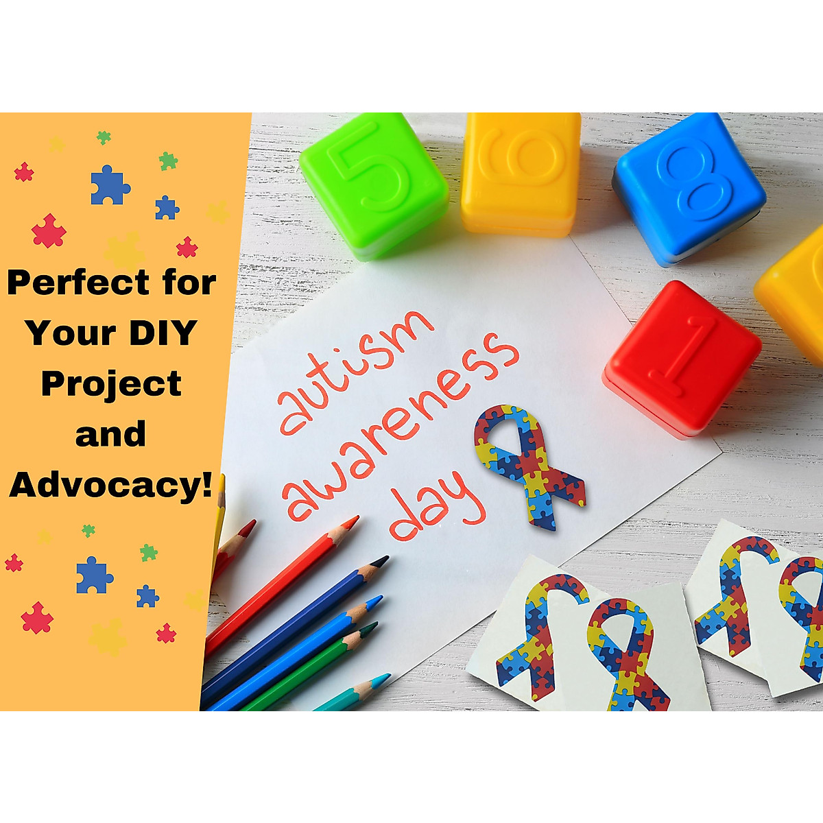 250 Asperger's Awareness Ribbon Stickers - Support Autism Advocacy - Autism Ribbon Stickers for Events, Fundraisers, and Autism Awareness Campaigns - Autism Acceptance Symbol - 1 Roll