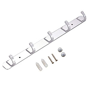 Qiningxia Space Aluminum Hooks Bar Coat Hat Clothes Robe Holder Rack 5 Hooks Wall Hanger, Silver