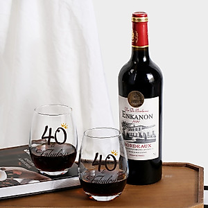 Jogskeor 40th Birthday Gift for Women, 40 & Fabulous Stemless Wine Glass, 40 Year Old Wine Glass Birthday Gift for Mom, Women, Wife, Sister, Aunt, Friends, Coworker