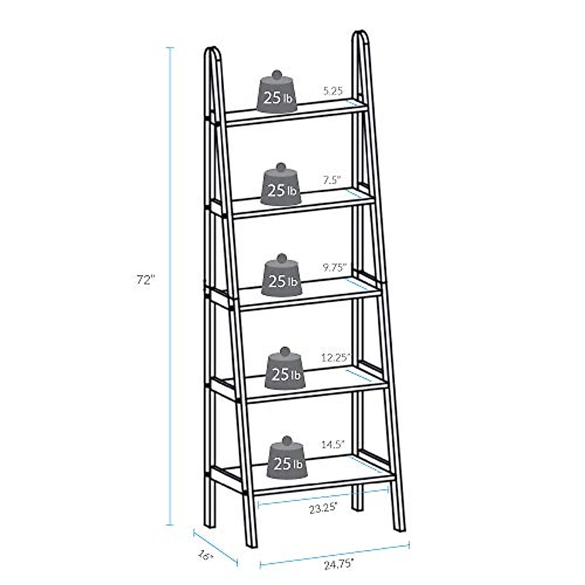 Casual Home 5-Shelf Ladder Bookcase, White (New)
