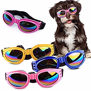 Houchu Dog UV Protection Sunglasses Waterproof Windproof Eye Protection Pet Sunglasses Folding Cool Dog Cat Glasses Pet Supplies(Yellow)