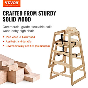 VEVOR Wooden Double Solid Wood Feeding, Eat & Grow Portable High, Easy to Clean Baby Booster Seat, Compact Toddler Chair, Natural